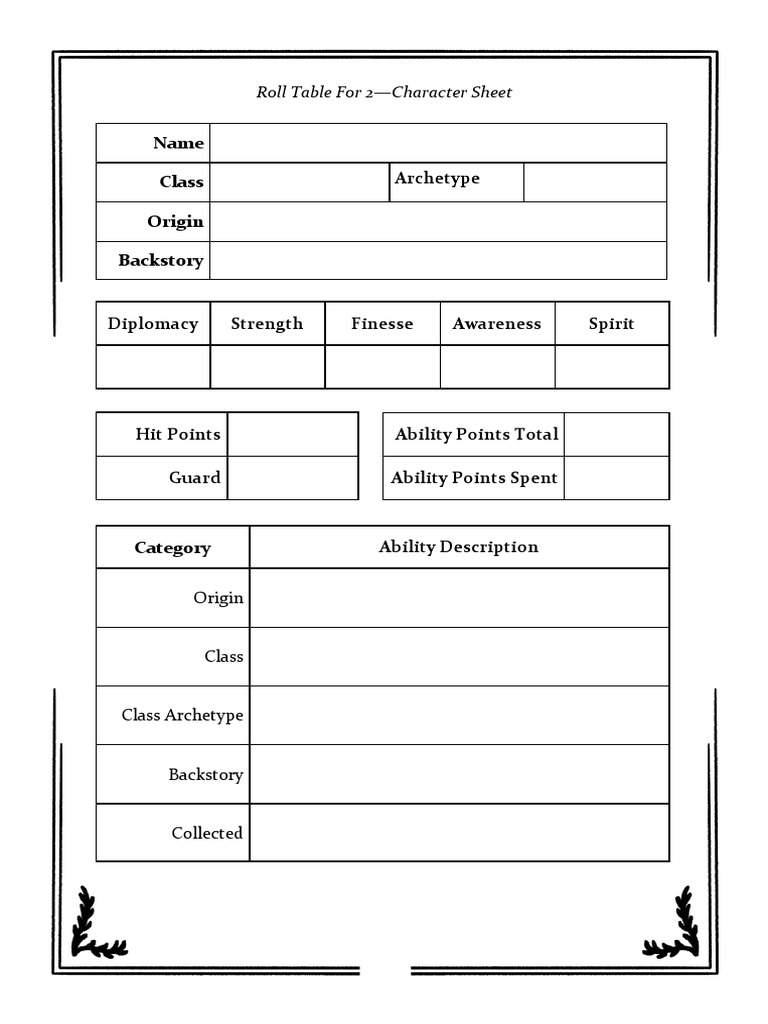 Character+Sheets+23 11 22 | PDF | General Fiction