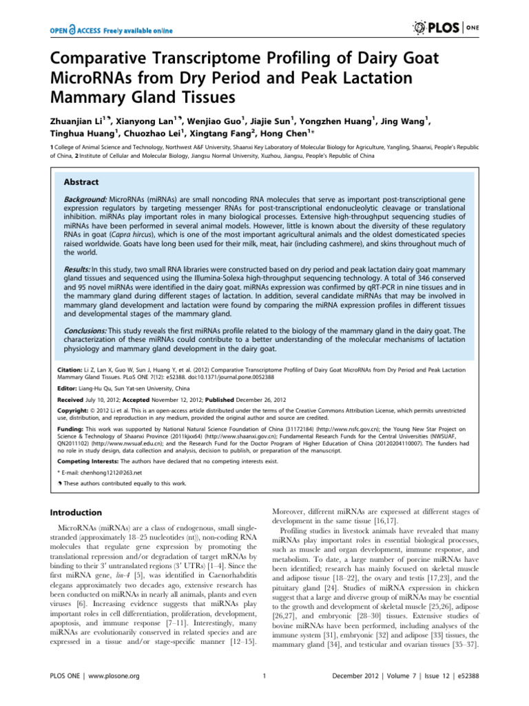 Comparative Transcriptome Profiling Of Dairy Goat Micrornas From Dry