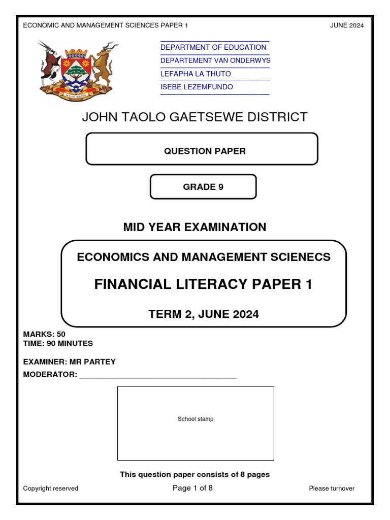 Ems Grade 9 Term 2 Paper 1 June Exams Question JTG 240509 054245 | PDF ...