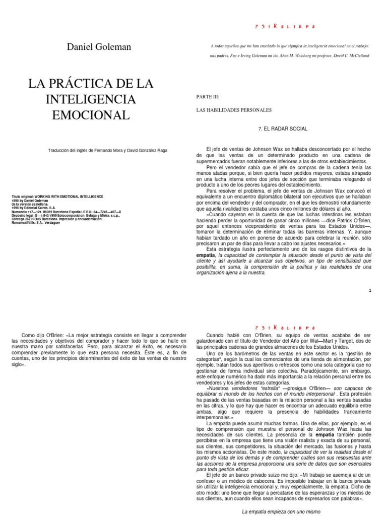 La Práctica de La Inteligencia Emocional: Daniel Goleman | PDF ...