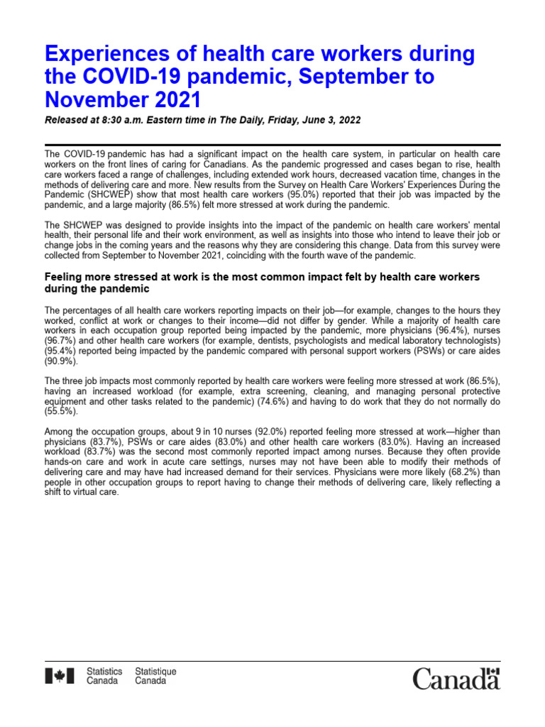 Experiences of Health Care Workers During The COVID-19 Pandemic ...