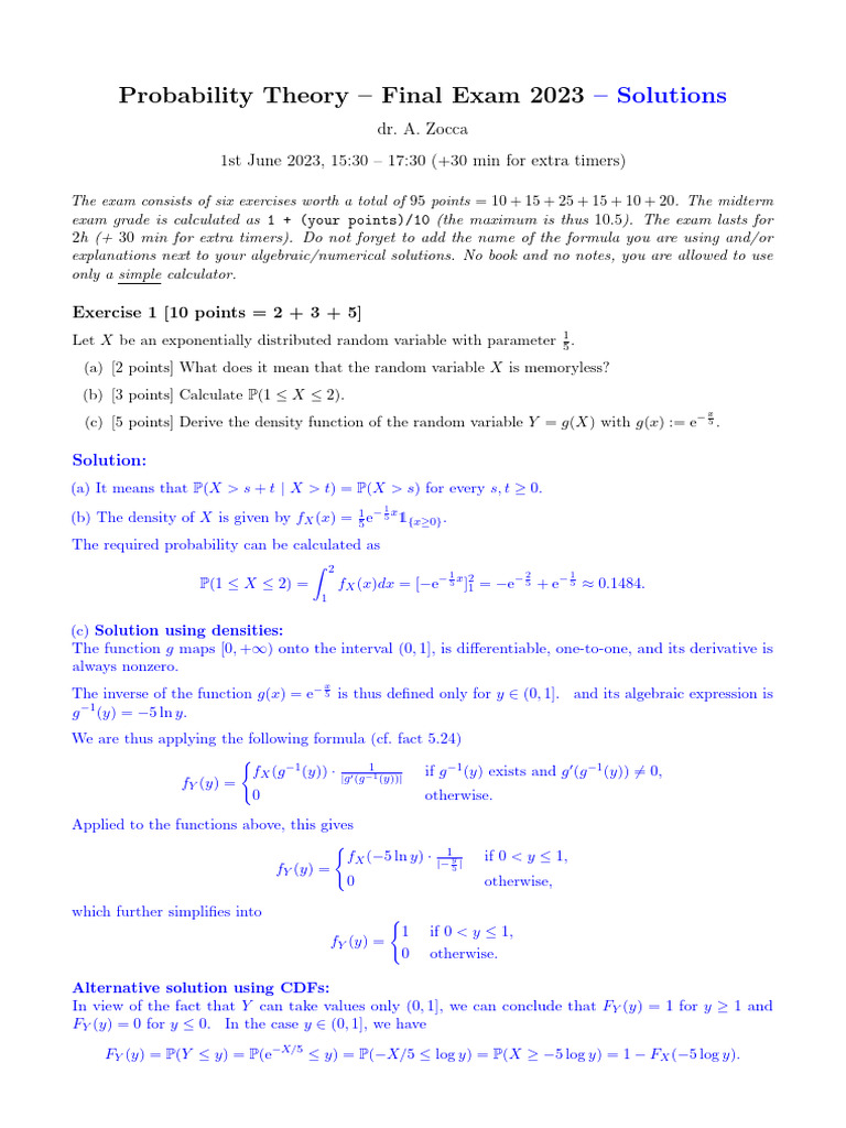 Final Exam 2023 - Solutions | PDF | Function (Mathematics) | Random ...