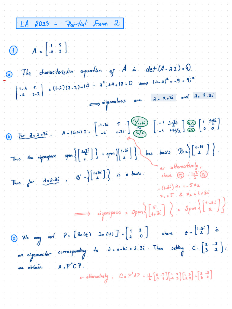 LA-Exam2-2023-Soln | PDF | Eigenvalues And Eigenvectors | Basis (Linear Algebra)