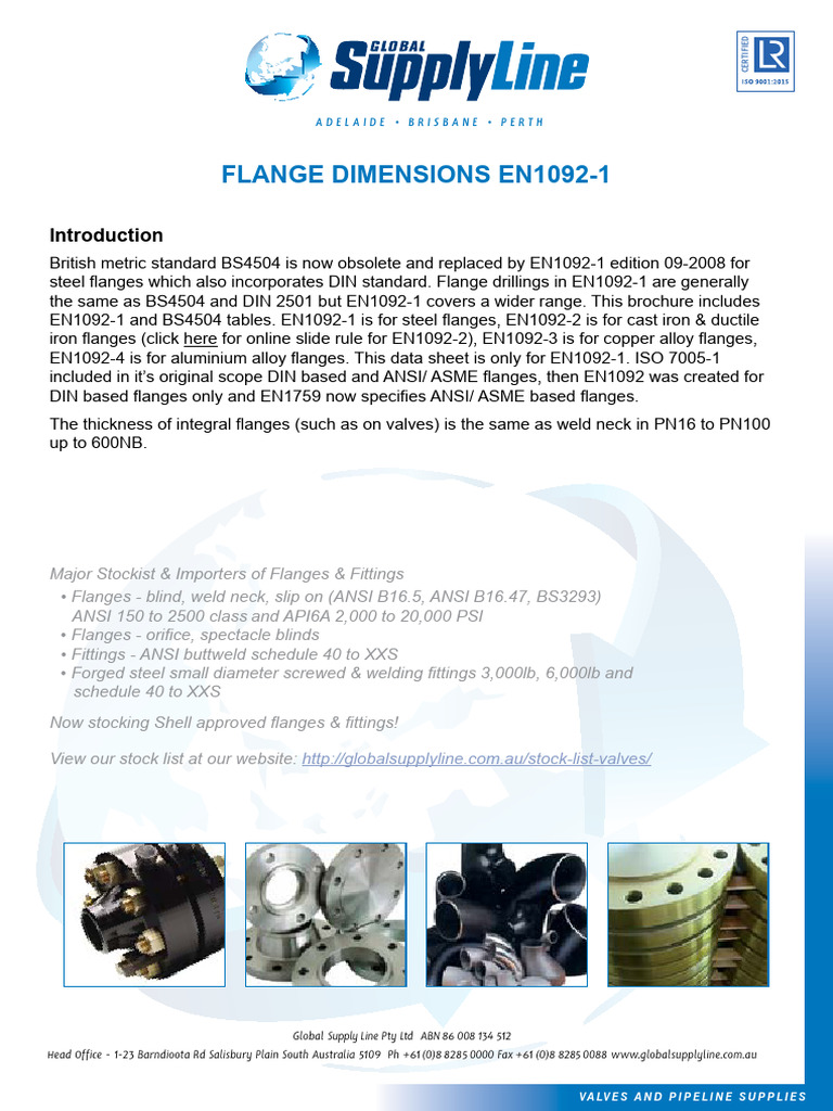 Flange Dim EN1092 1 BS4504 - Unlocked | PDF | Plumbing | Building Materials