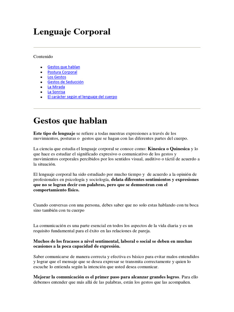 Lenguaje Corporal. | PDF | Comunicación no verbal | Comunicación