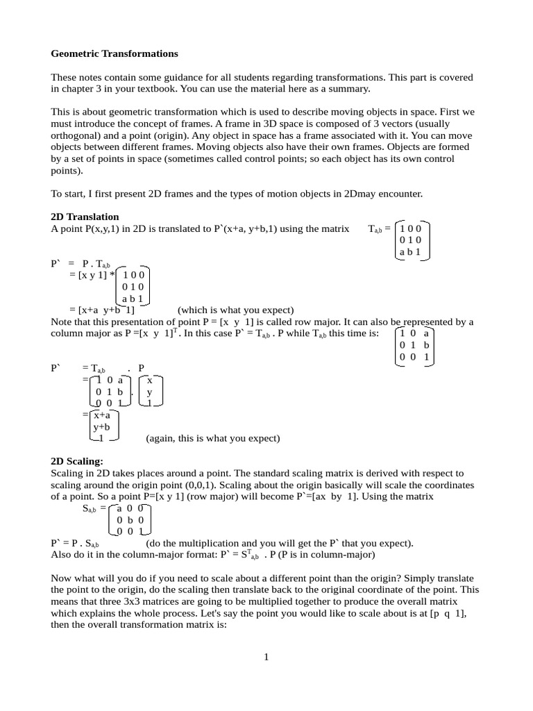 Part 3 Transformation Notes Pdf Matrix Mathematics Classical Geometry