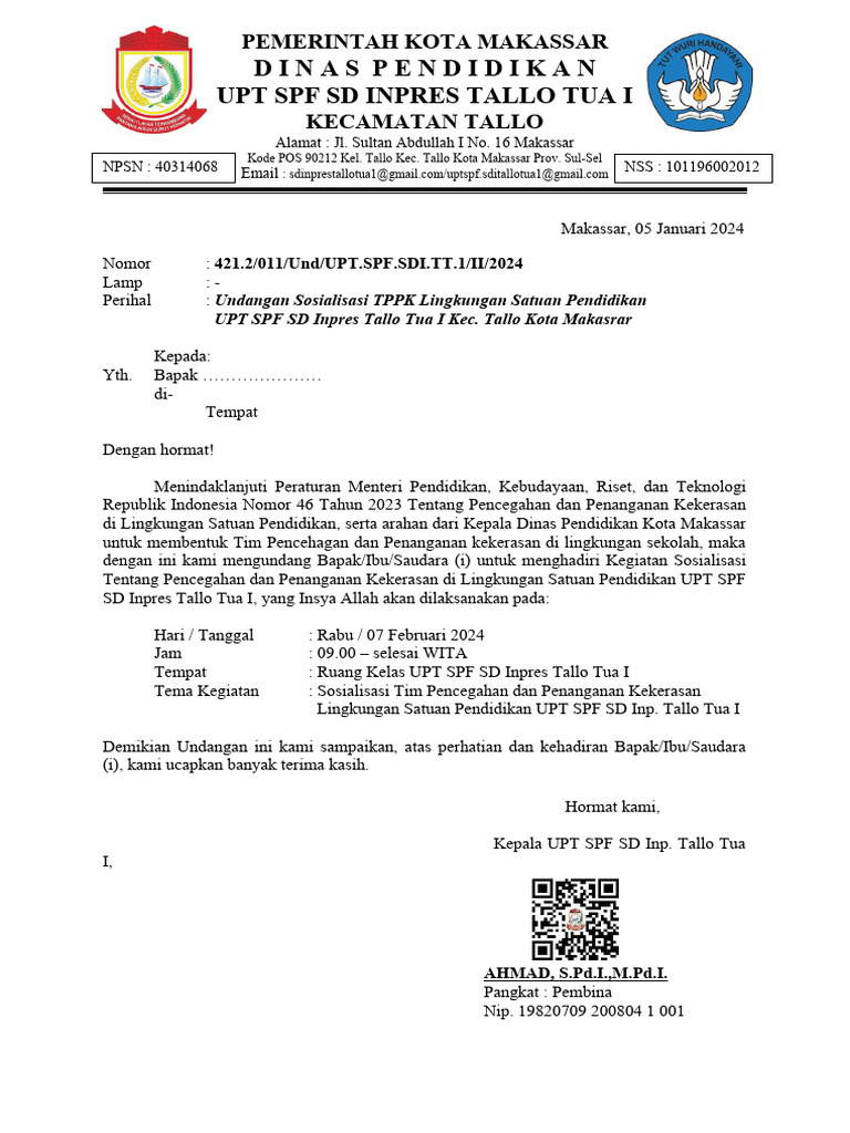 Surat Undangan Sosialisasi TPPK | PDF