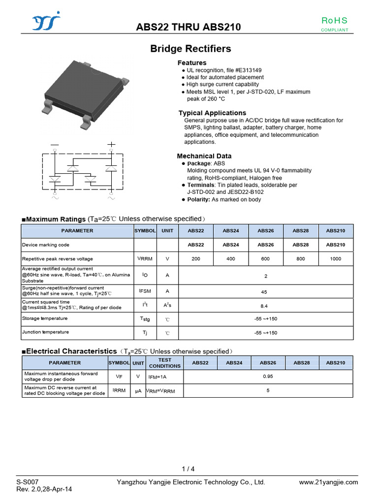 ABS210 | Download Free PDF | Rectifier | Diode