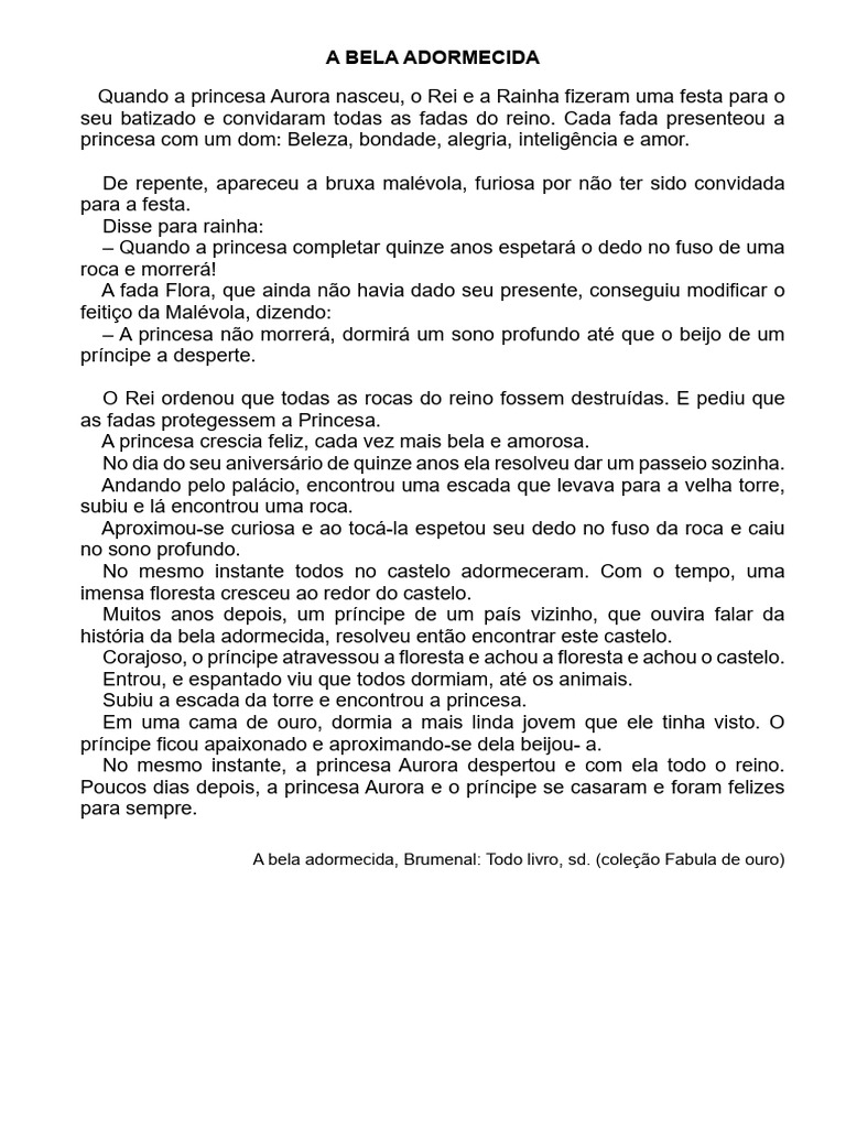 A Bela Adormecida Texto para Recorte | PDF