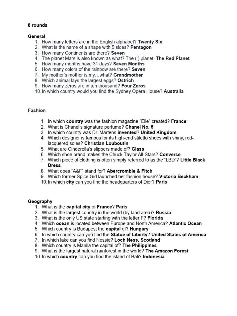 Quiz 8 Rounds | PDF | Bob Marley