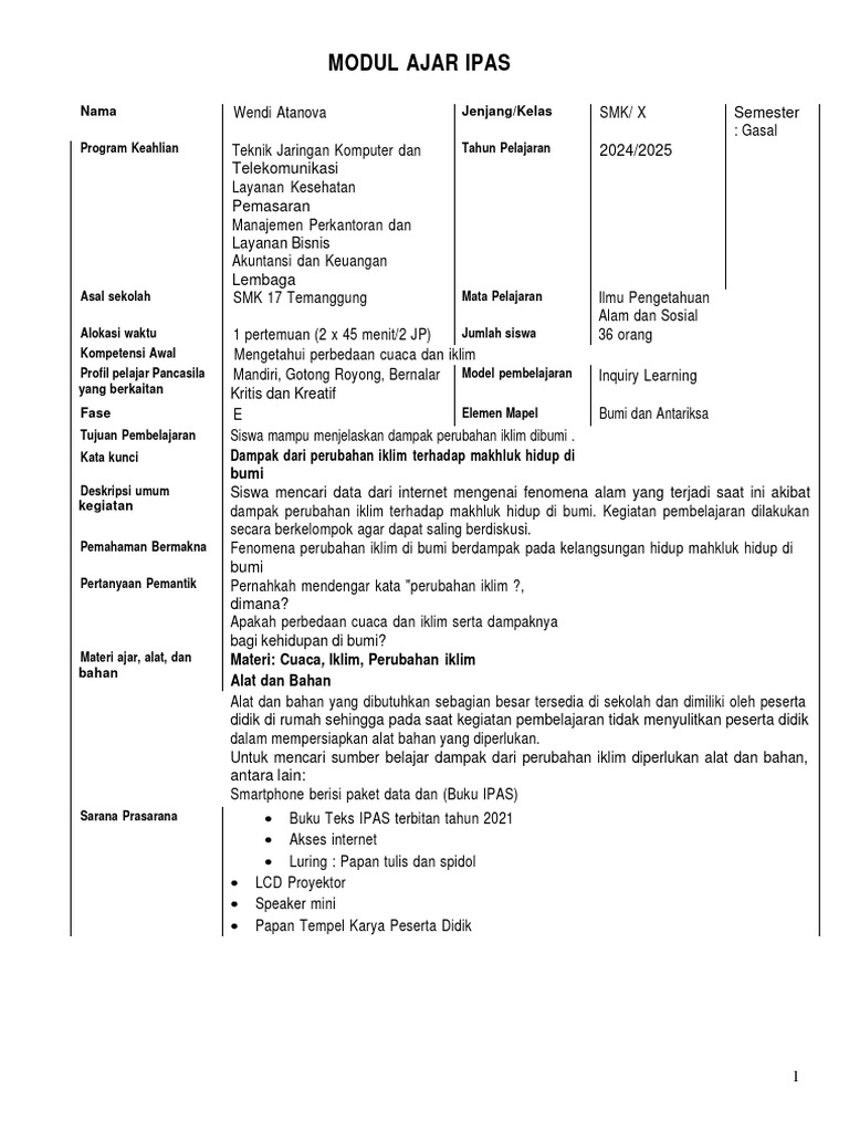 Modul Ajar IPAS SMK Kelas X | PDF