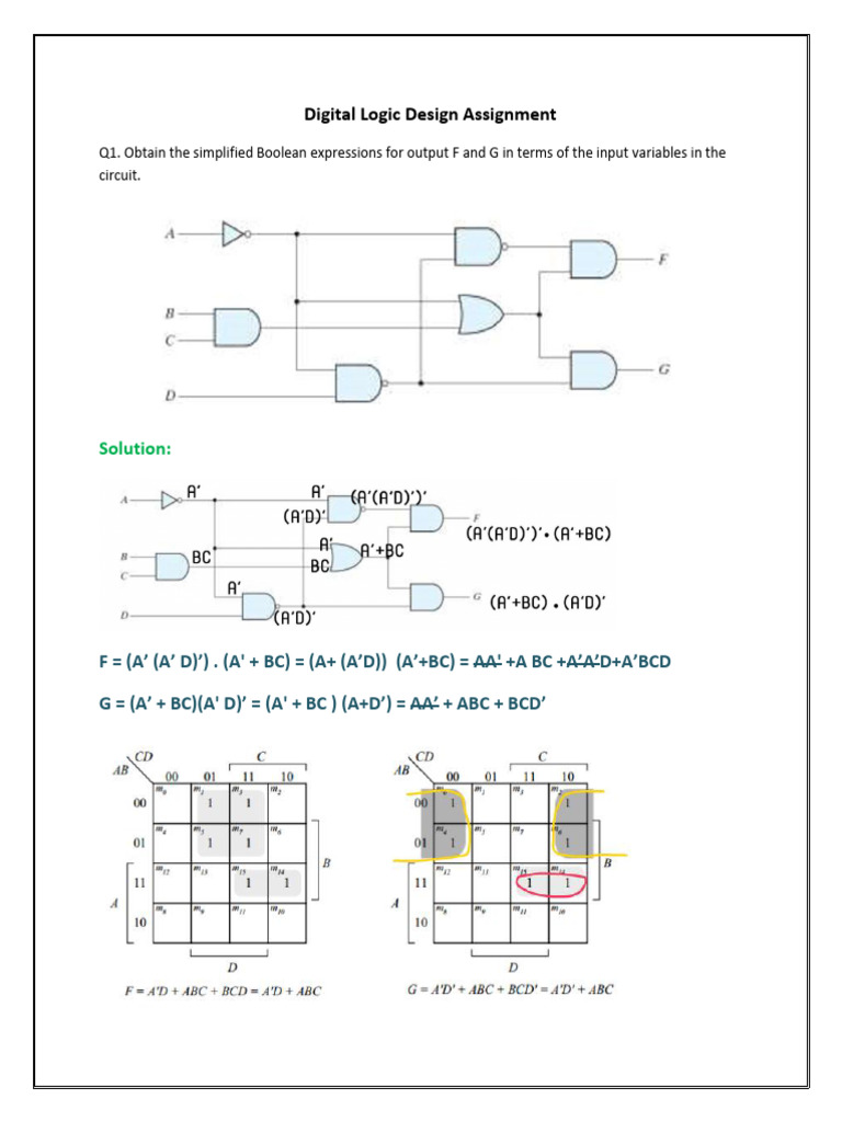 Digital Logic Design Assignment: Solution | PDF | Logic Gate | Electronic Engineering