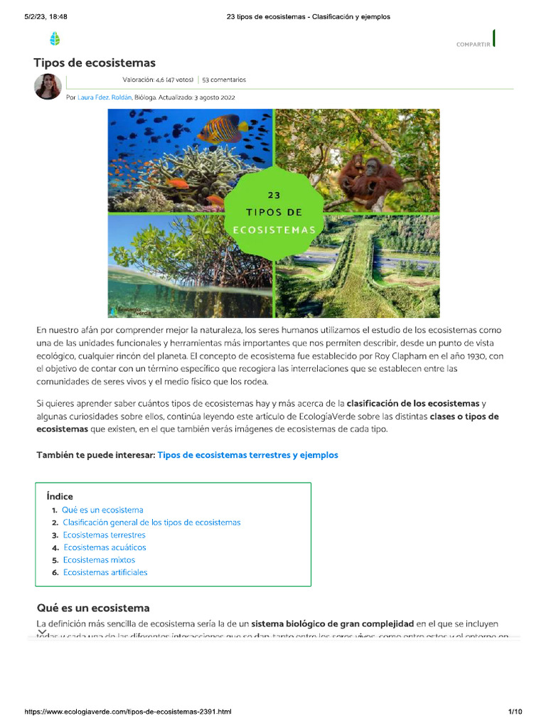 23 tipos de ecosistemas - Clasificación y ejemplos | PDF