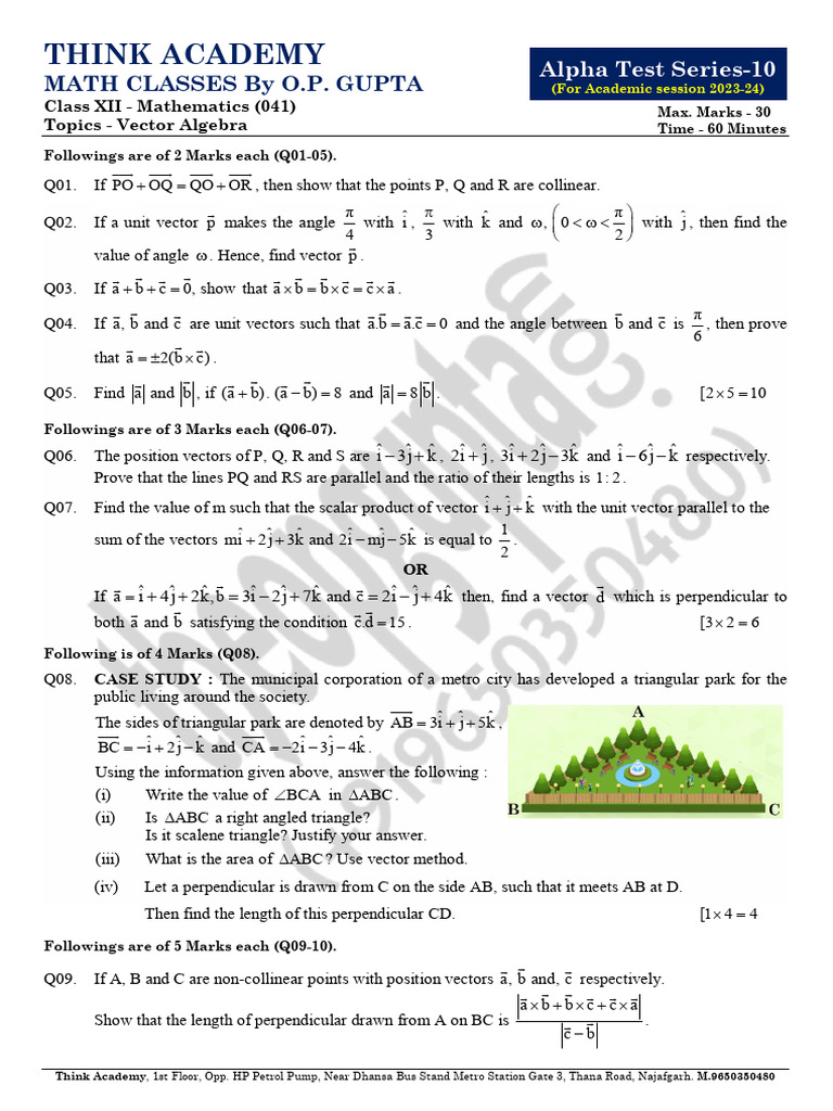 ATS-XII-10-Vector Algebra | PDF | Triangle | Perpendicular