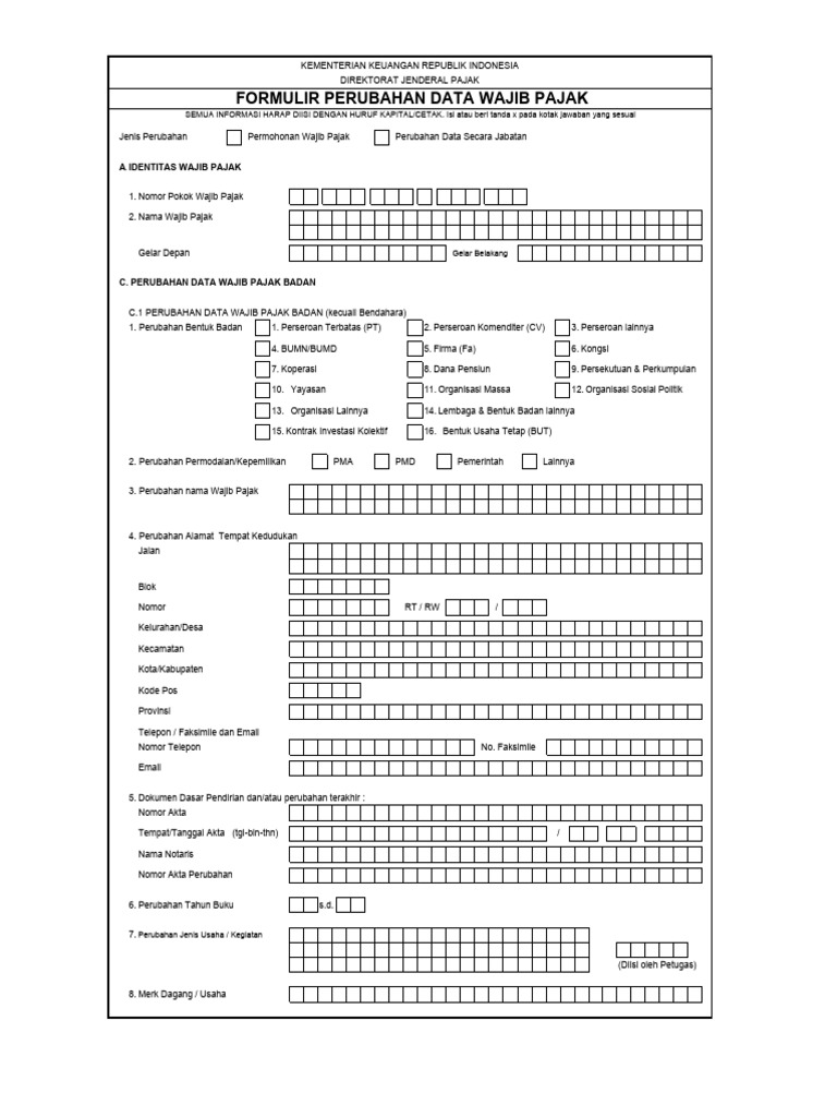 Form Perubahan Data Badan | PDF