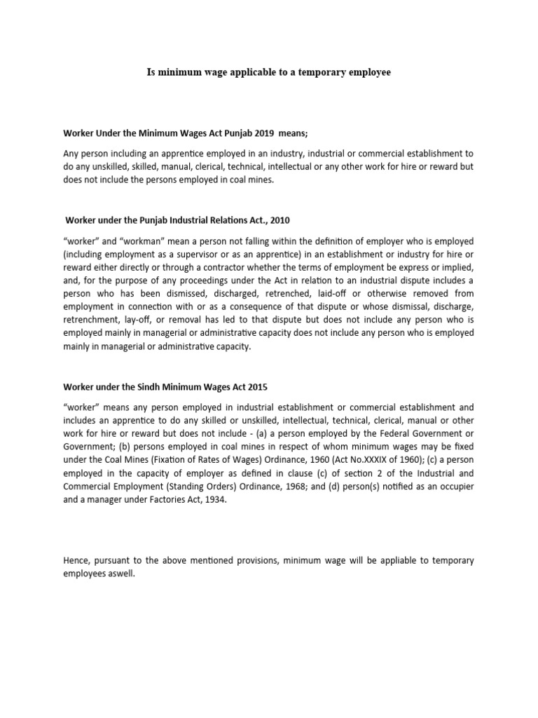 Is Minimum Wage Applicable To A Temporary Employee | PDF | Employment ...