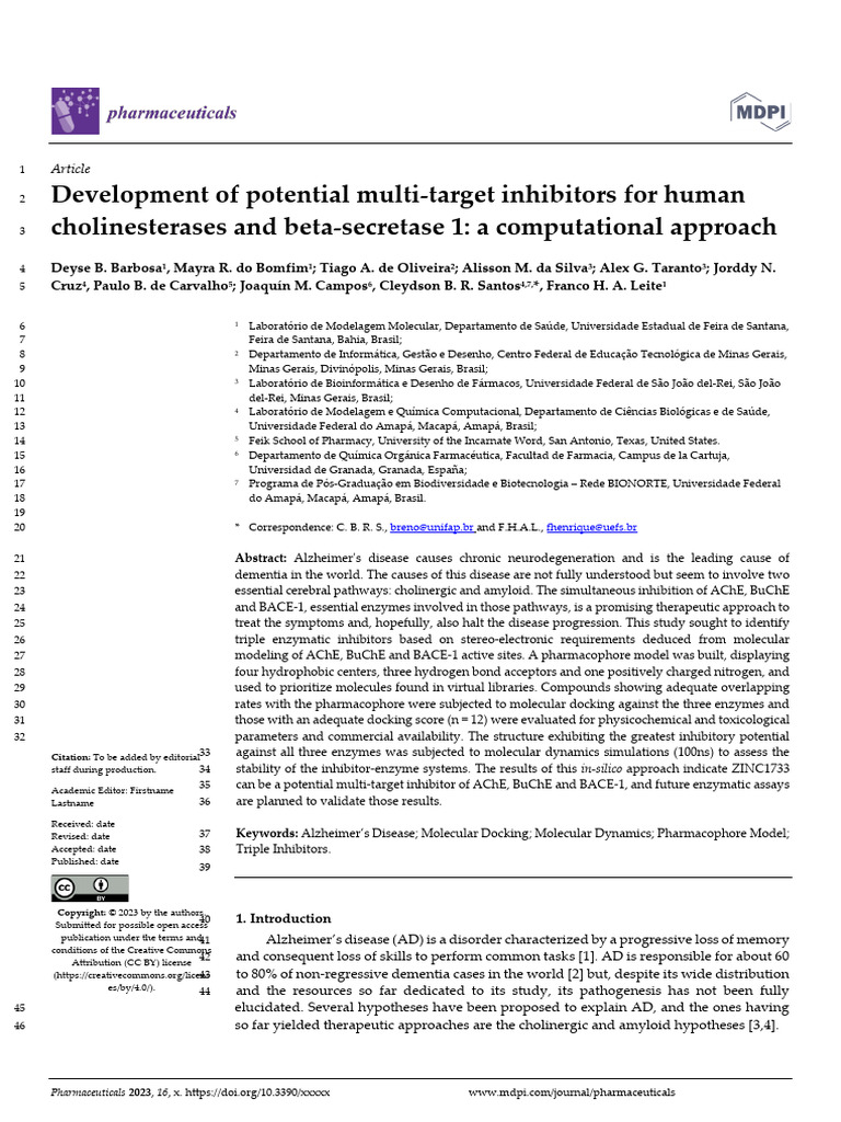 Pharmaceuticals 2579258 Review | PDF | Acetylcholine | Active Site
