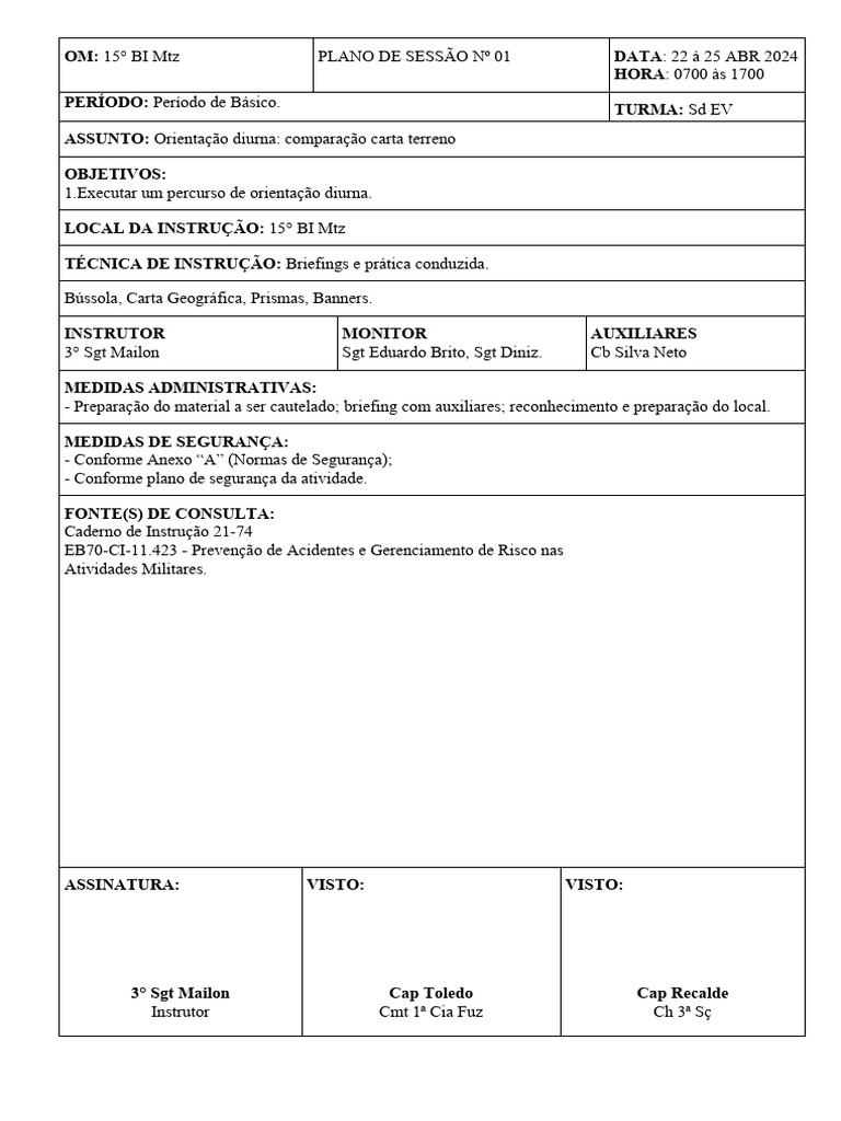Orientação Diurna: 15° BI Mtz 2024 | PDF