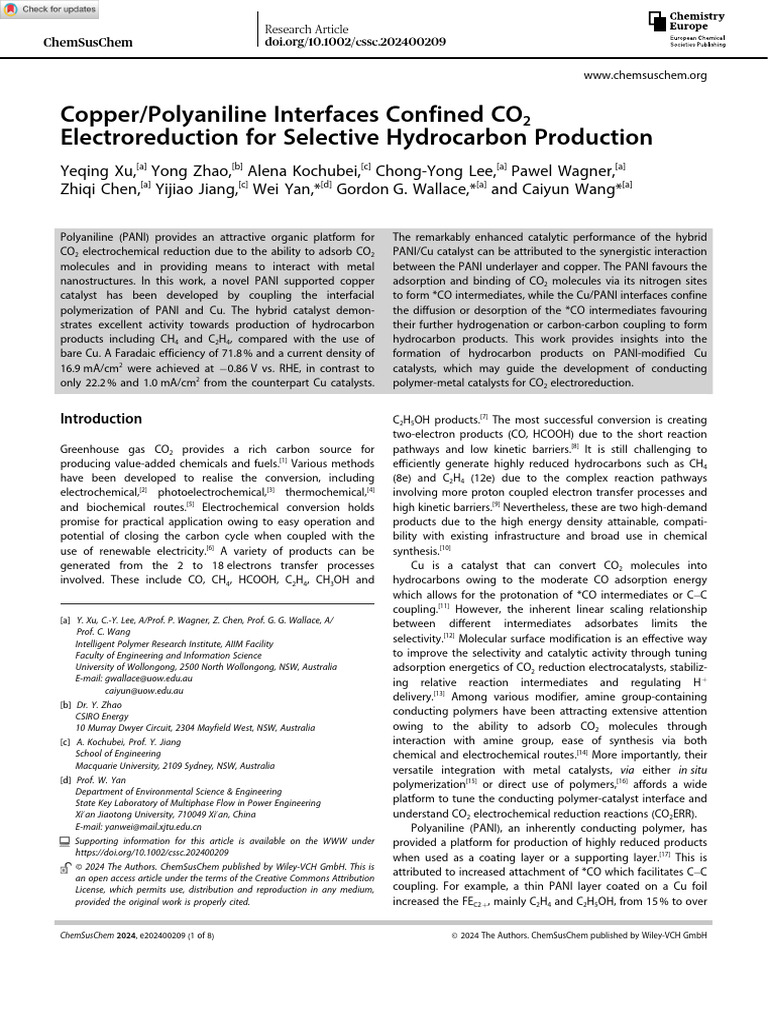 Copper-PANI Catalyst for CO2 Reduction | PDF | Catalysis | Adsorption
