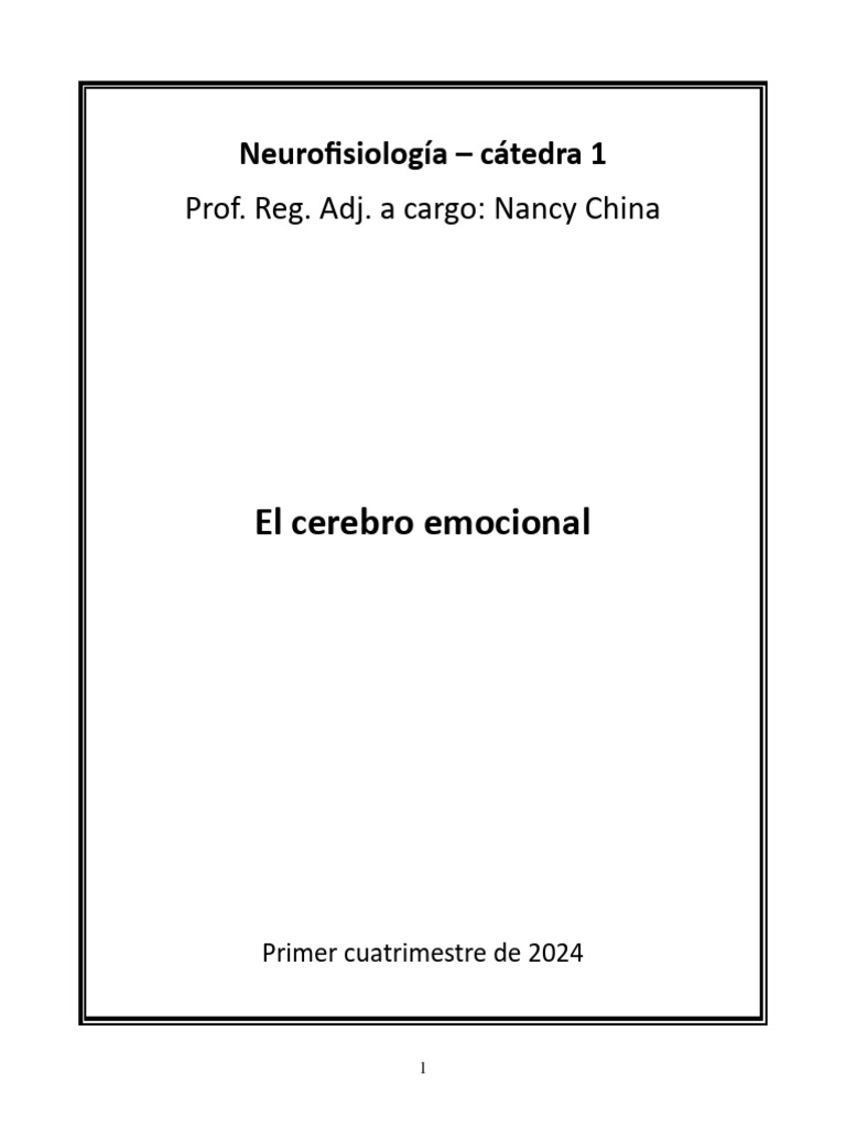 2024 Teórico 10 El Cerebro Emocional Pdf Las Emociones Amígdala