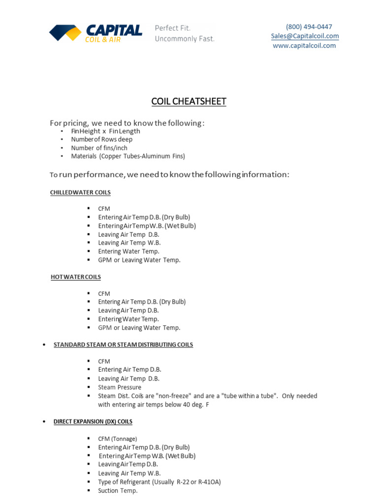 Coil Pricing & Performance-Cheat Sheet | PDF