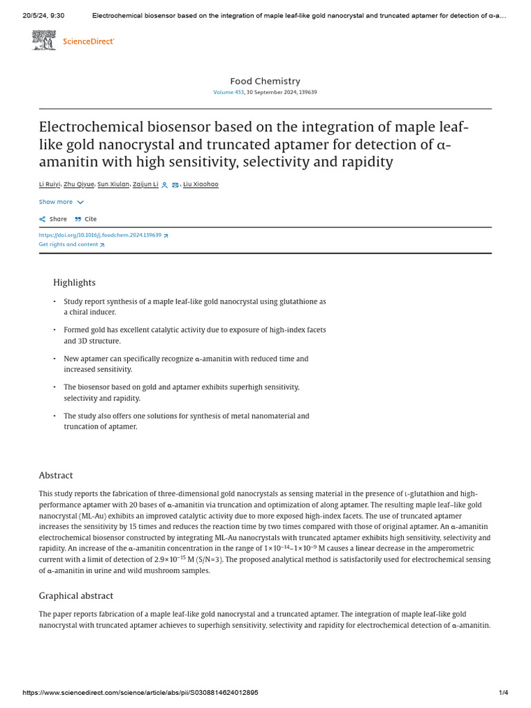 Electrochemical biosensor based on the integration of maple leaf-like ...