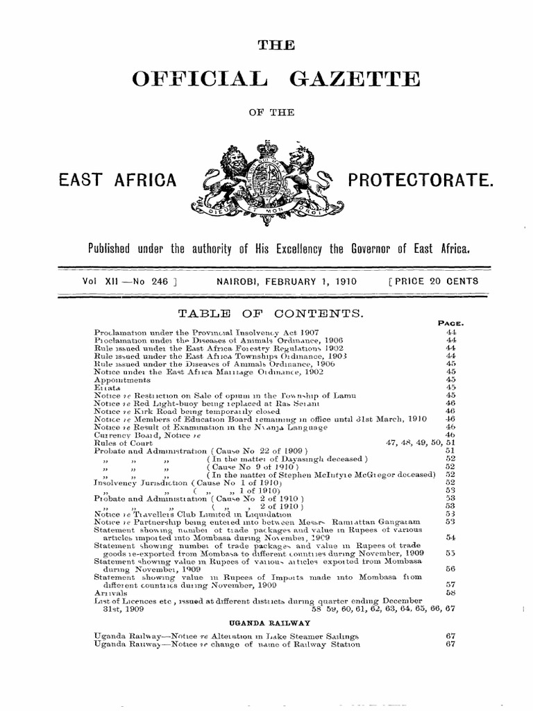 Ke Government Gazette Dated 1910-02-01 No 246 | PDF