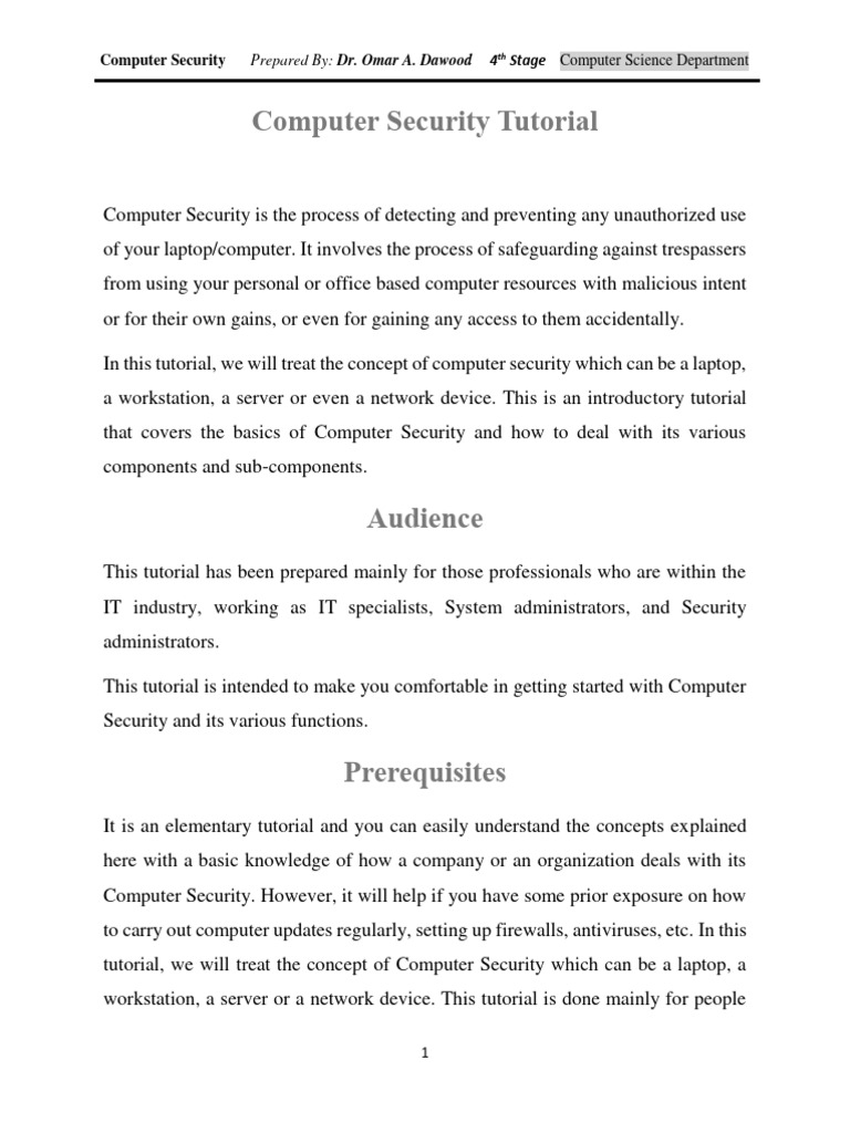 Computer Security Tutorial | PDF | Security | Computer Security