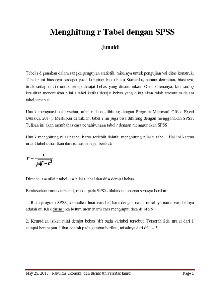R Tabel SPSS Junaidi2015 | PDF | Metode & Bahan Ajar | Komputer