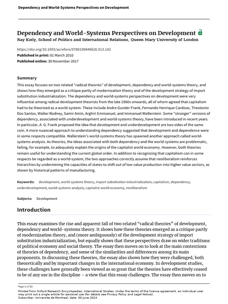 État de L'art - Dépendency | PDF | World Systems Theory | Capitalism