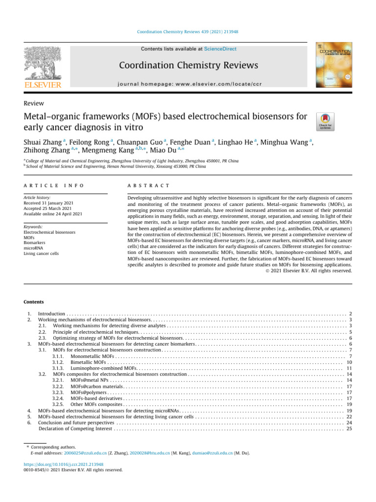 Metal–organic frameworks (MOFs) based electrochemical biosensors for ...