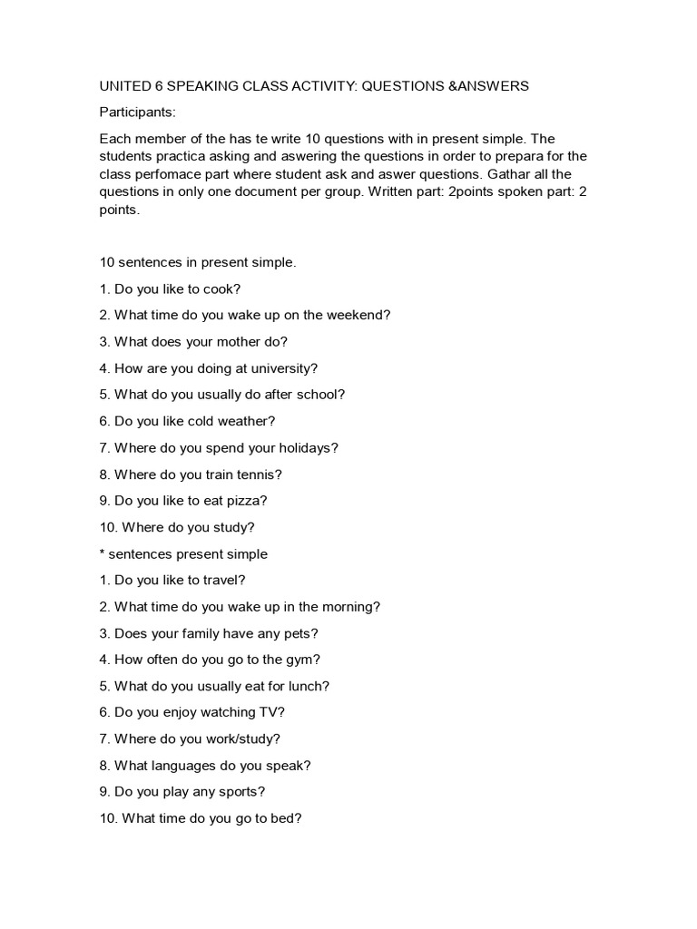 Present Simple Questions Activity Guide | PDF | Language Arts ...