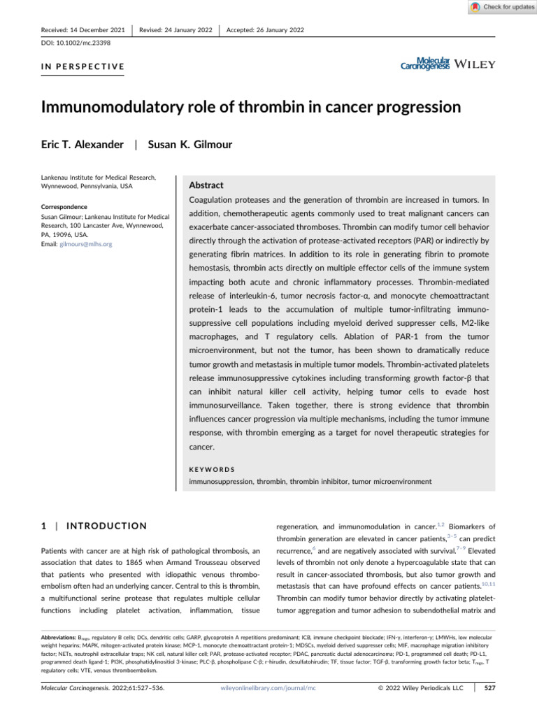 Immunomodulatory Role of Thrombin in Cancer Progression | PDF ...