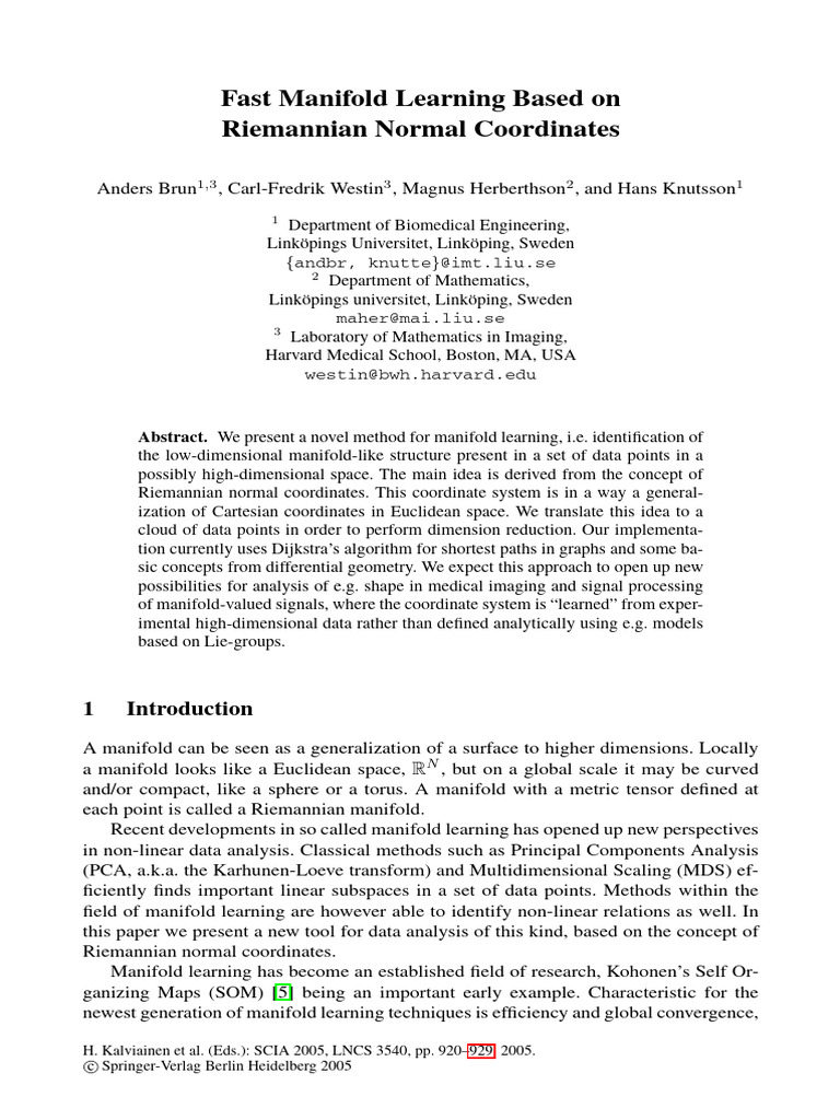 Fast Manifold Learning Based On Riemannian Normal Coordinates | PDF ...