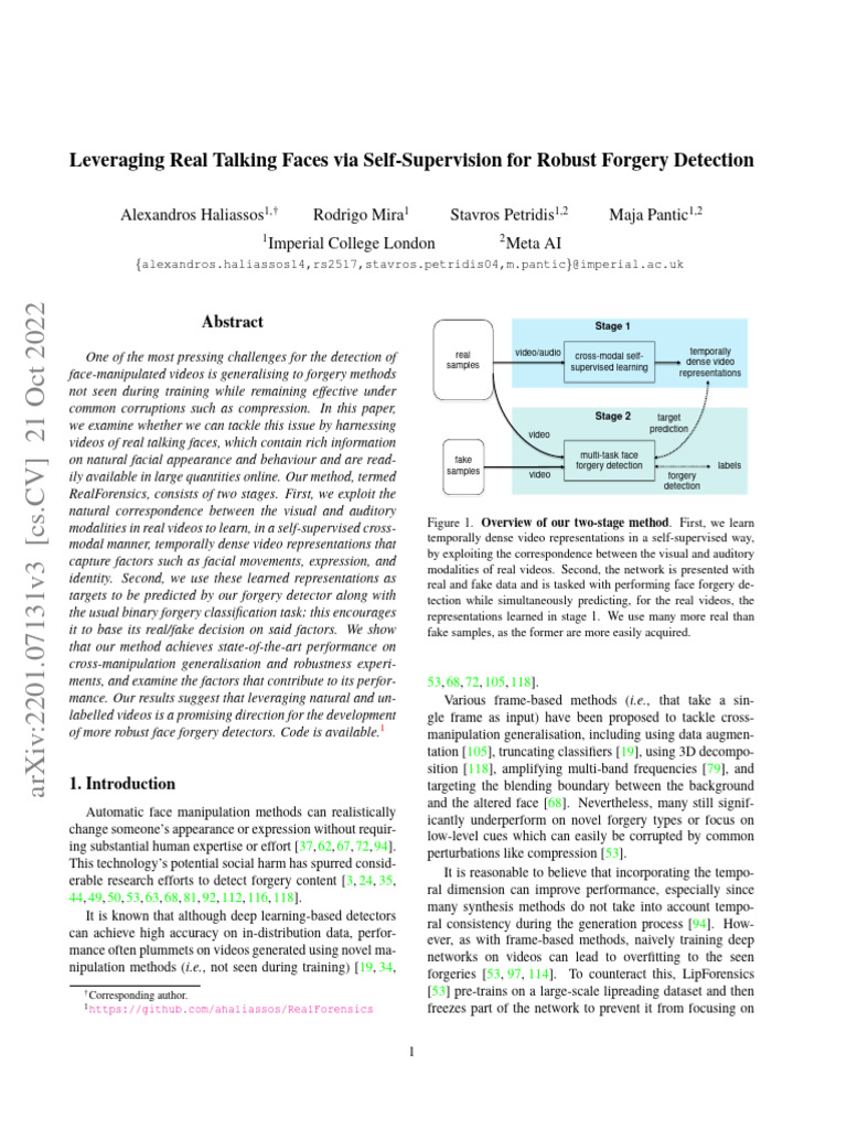 Leveraging Real Talking Faces Via Self-Supervision For Robust Forgery Detection | PDF ...