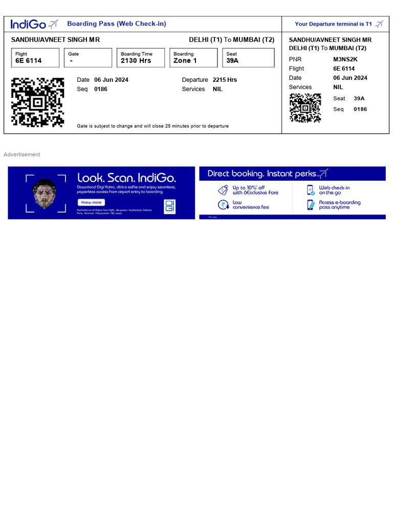 Indigo Flight 6E 6114 Details | PDF
