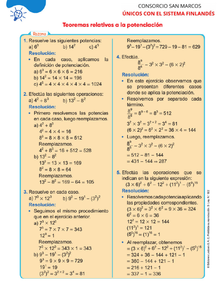 Teoremas Relativos A La Potenciación | PDF