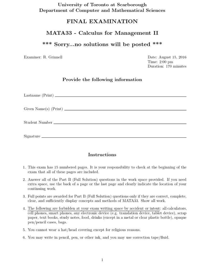 A33 Exam Summer 2016 | PDF | Matrix (Mathematics) | Mathematical Analysis