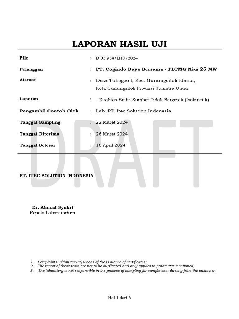 Laporan Uji Emisi PT Cogindo Daya | PDF | Teknologi & Rekayasa