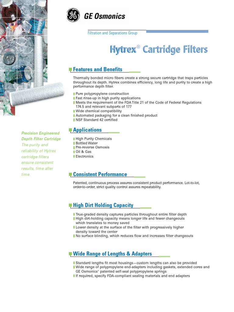 Hytrex Cartridge Filter Fact Sheet | PDF | Filtration