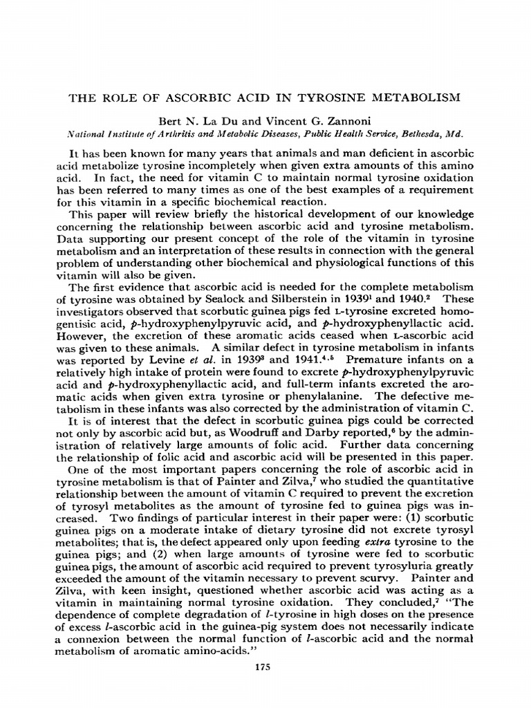 Ascorbic Acid's Role in Tyrosine Metabolism | PDF | Vitamin C | Enzyme ...