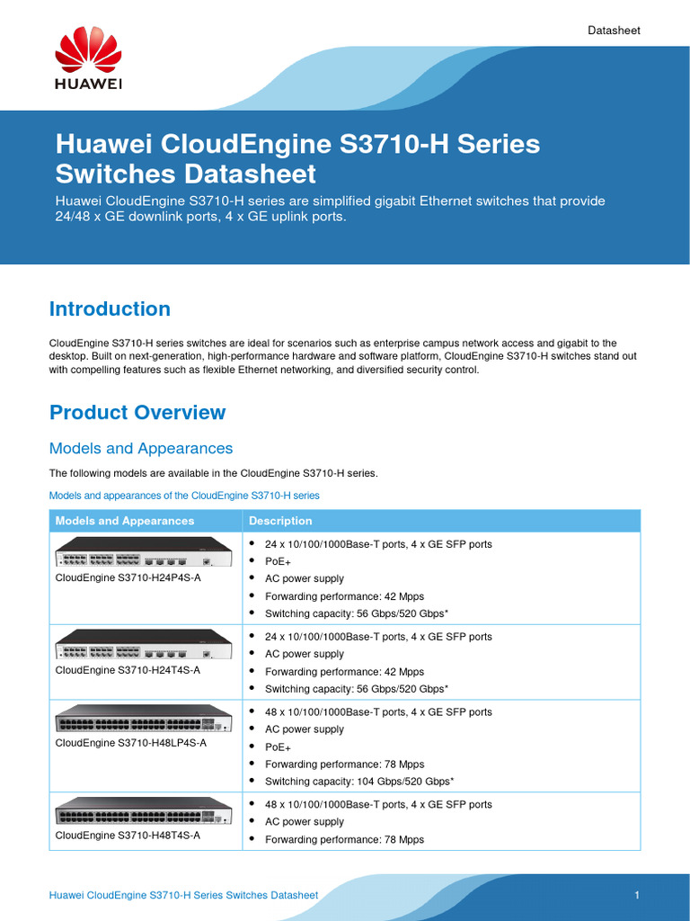 Huawei CloudEngine S3710-H Series Switches Datasheet | PDF | I Pv6 | Internet Protocols