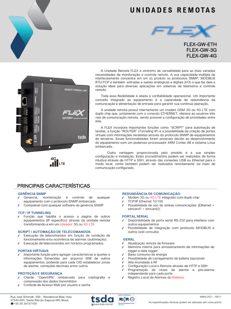 CP21R1 FLEX-GATEWAY Unidade-Remota | PDF | Protocolo de controle de transmissão | Protocolos de rede