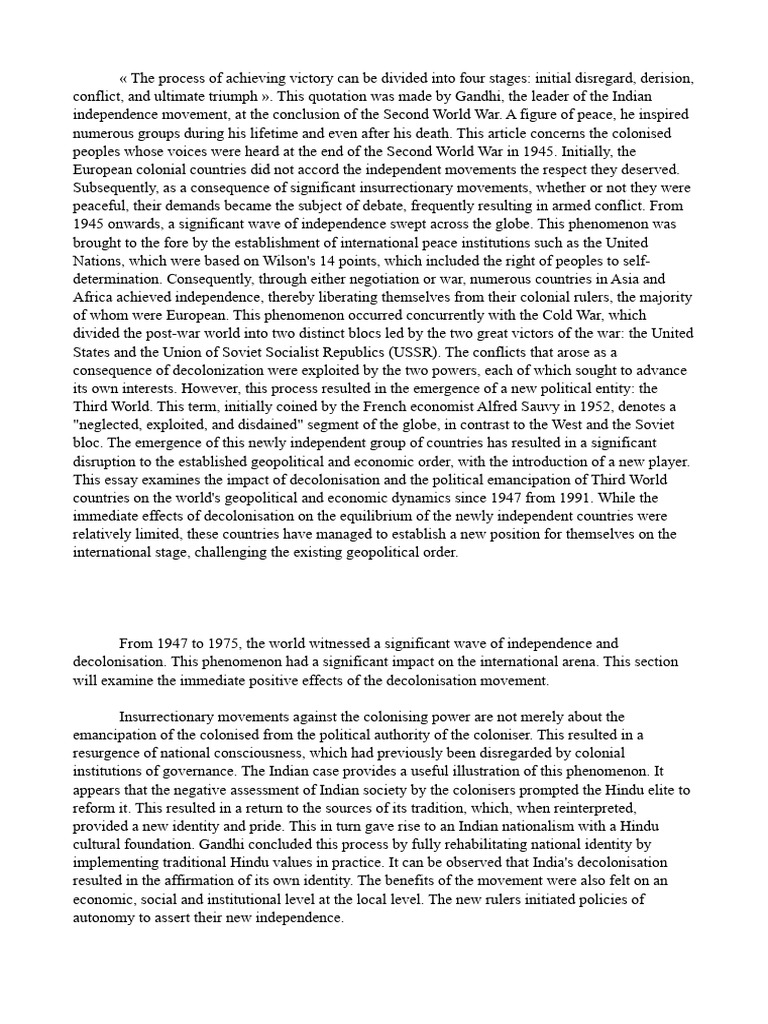 Decolonisation and The Political Emancipation of The Third World During ...