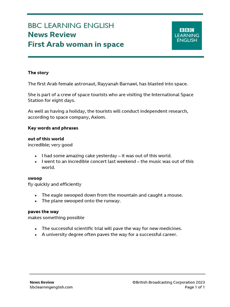 News Review First Arab Female in Space | PDF
