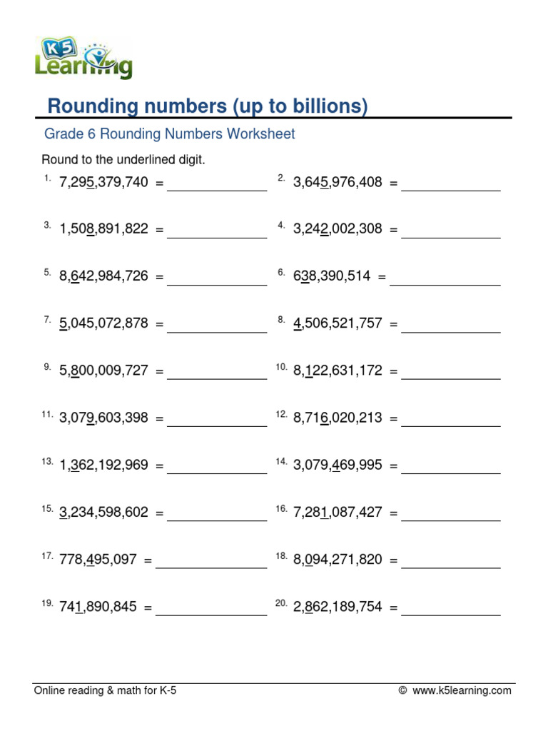 Grade 6 Rounding Numbers Billions A | PDF