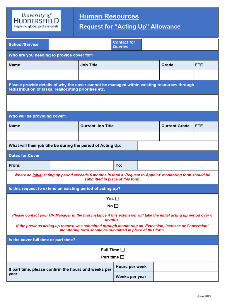 Acting Up Allowance Request Form | PDF | Business | Employee Relations