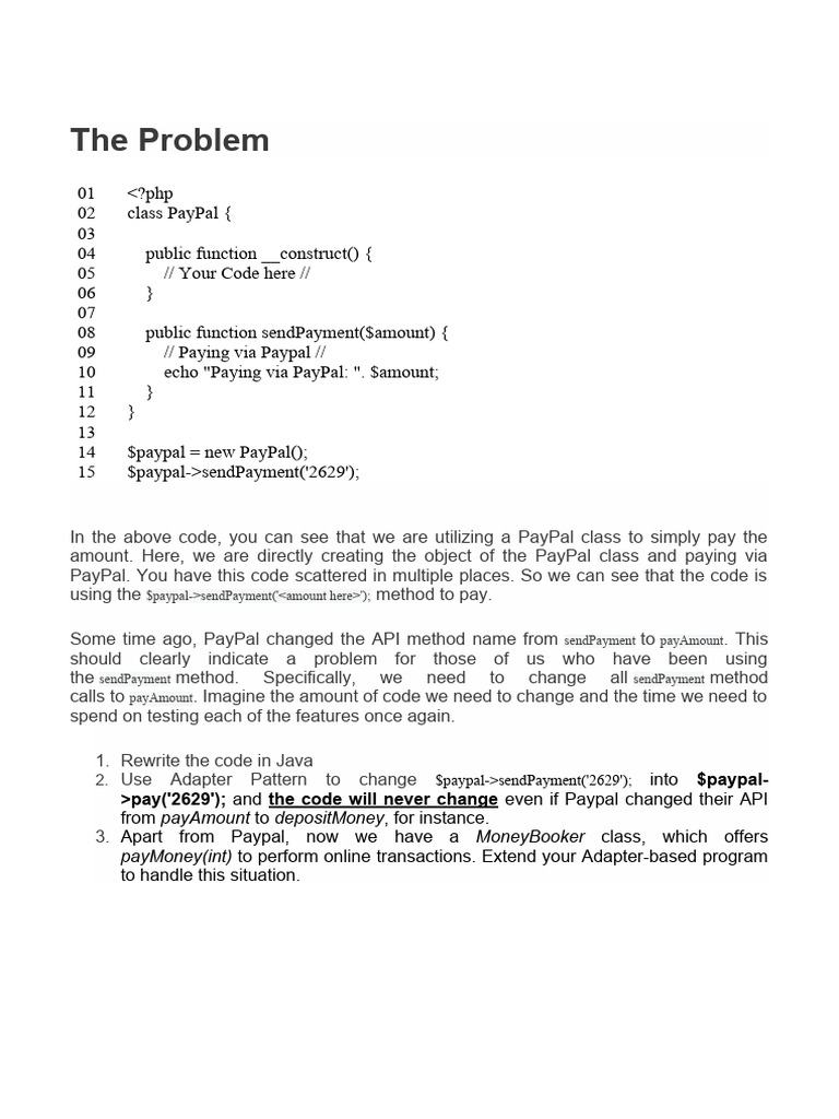 PayPal Adapter Pattern Implementation | PDF | Method (Computer Programming) | Interface (Computing)