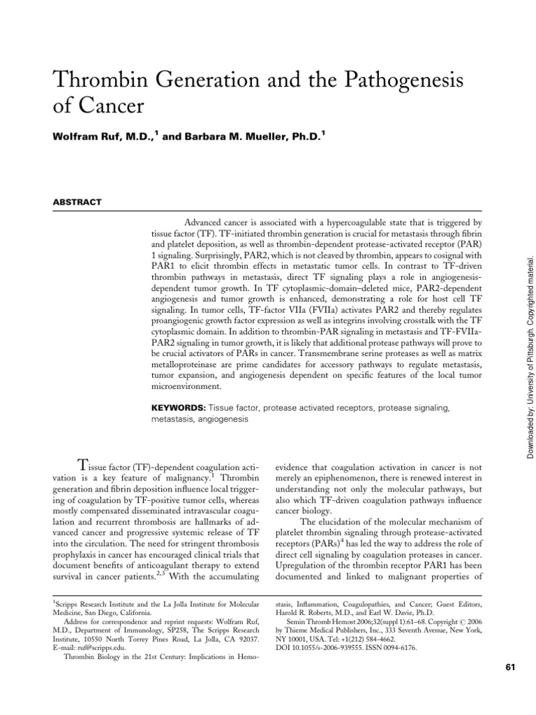 Thrombin Generation and The Pathogenesis of Cancer | PDF | Angiogenesis ...