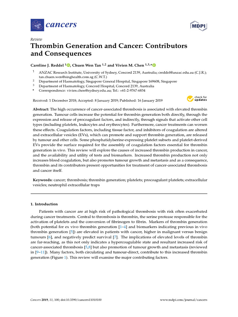 Thrombin Generation in Cancer: Impacts and Factors | PDF | Coagulation ...